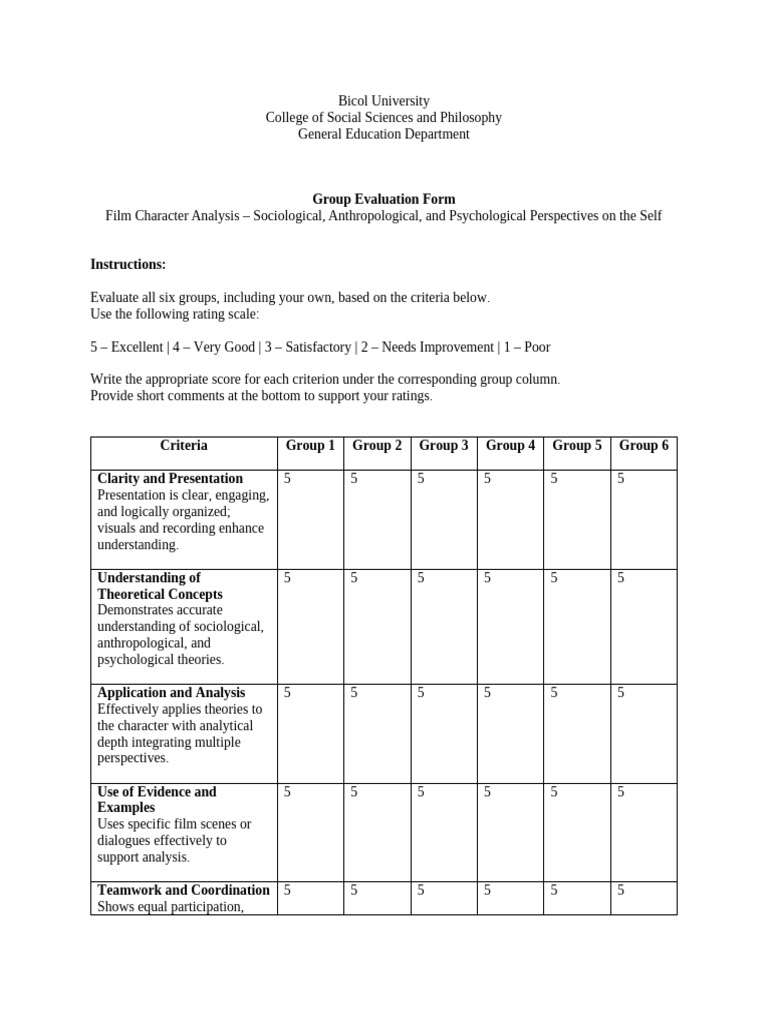 Group Evaluation Form | PDF