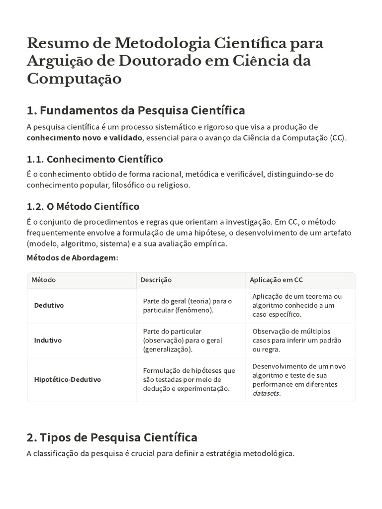 Resumo de Metodologia Científica Para Arguição de Doutorado Em Ciência ...