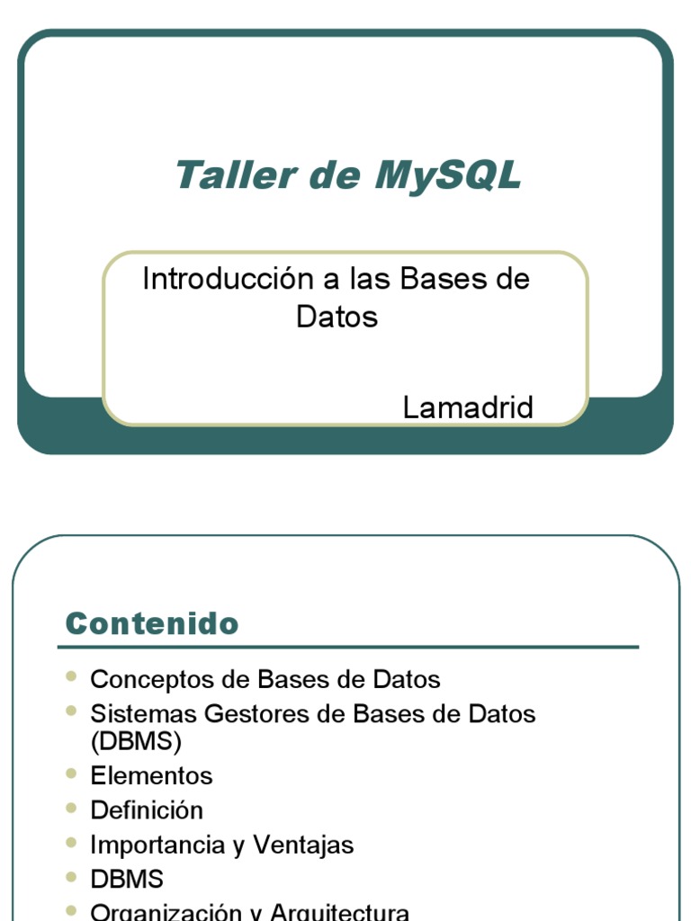 Introduccion A Las Bases de Datos Con MySQL | PDF | Base de datos ...