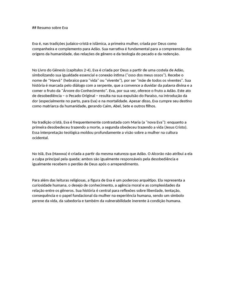 2. Resumo Sobre Eva | PDF
