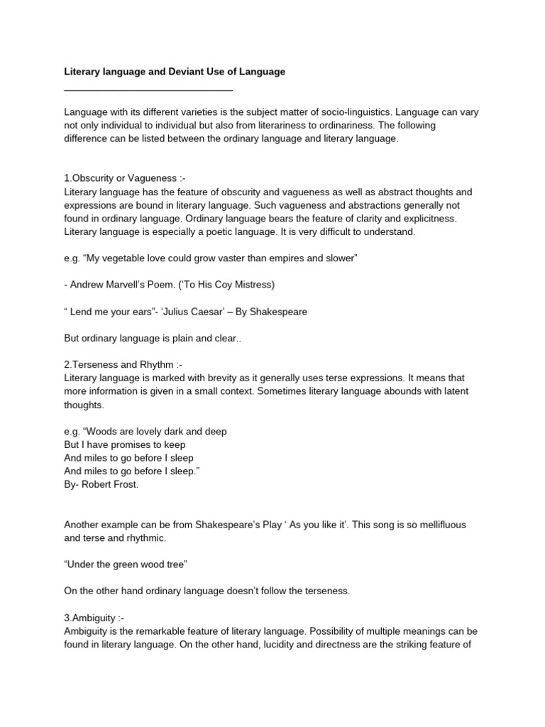 Literary vs. Ordinary Language Differences | PDF | Thou | Poetry