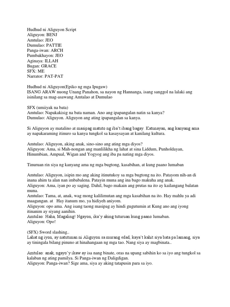 Hudhud Ni Aliguyon Script | PDF