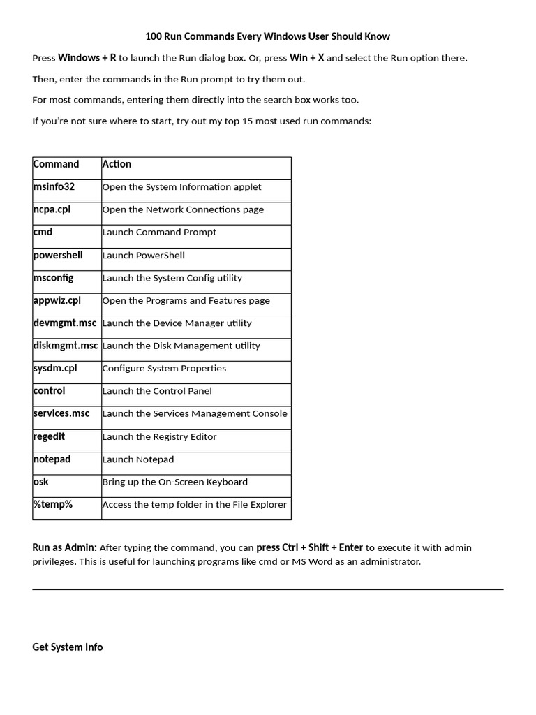 100 Run Commands Every Windows User Should Know | PDF | Windows ...