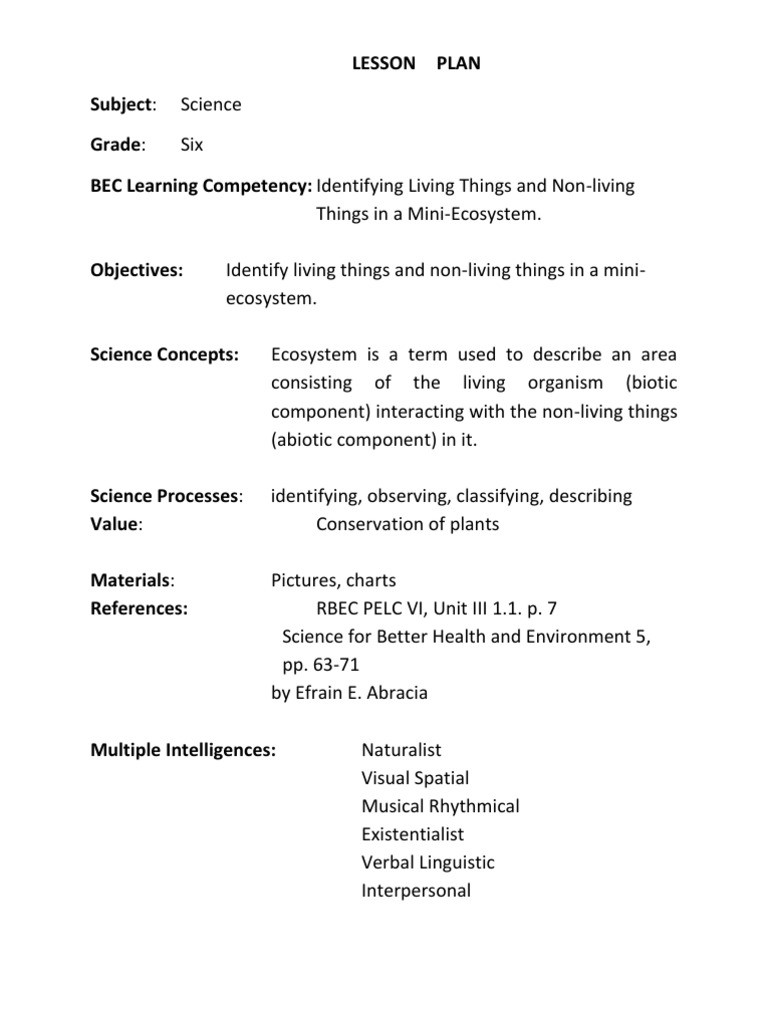 Grade 6 Mini-Ecosystem Lesson Plan | PDF | Ecosystem | Life