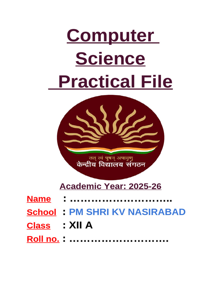 Front Pages Practicalfile Cs Xii | PDF