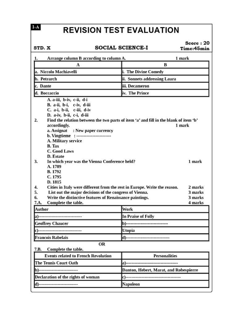 STD X Social Science Revision Test Results | PDF