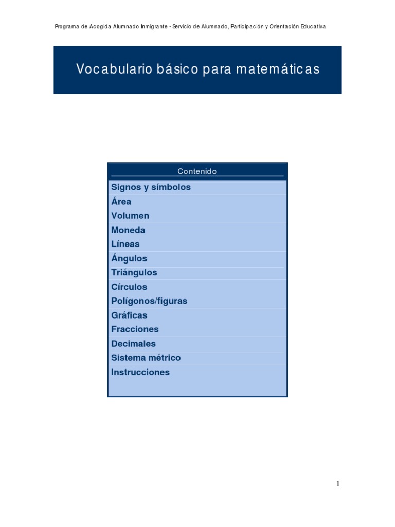 Vocabulario Básico Matemáticas | PDF | Sustracción | Triángulo
