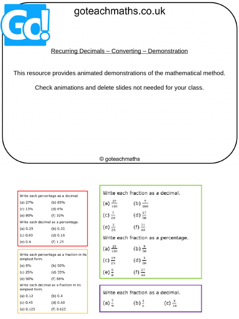 Convert Recurring Decimals to Fractions | PDF | Lexicology ...
