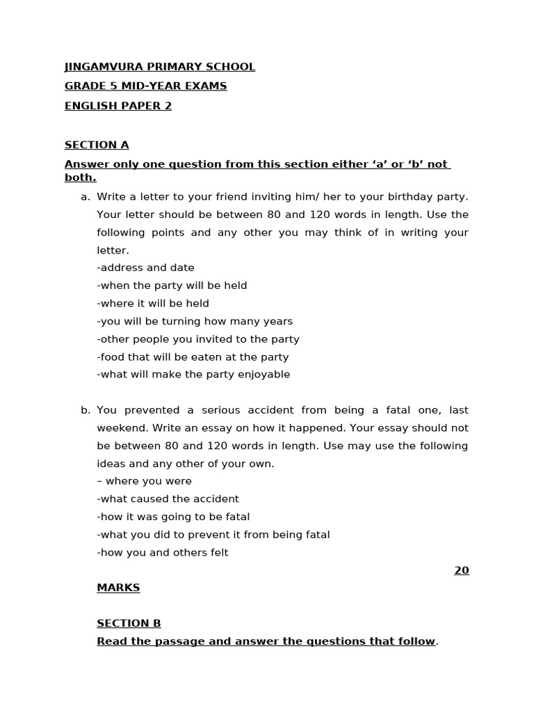 Jps GR 5 English Paper 2 | PDF
