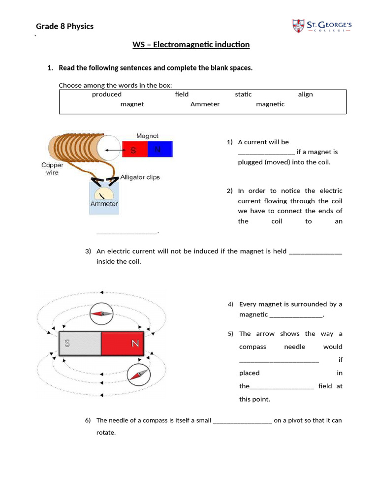WS - Electromagnetic Induction | PDF | Magnet | Compass