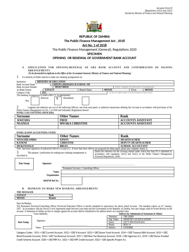 Government Bank Account Application Form | PDF | Government Finances ...