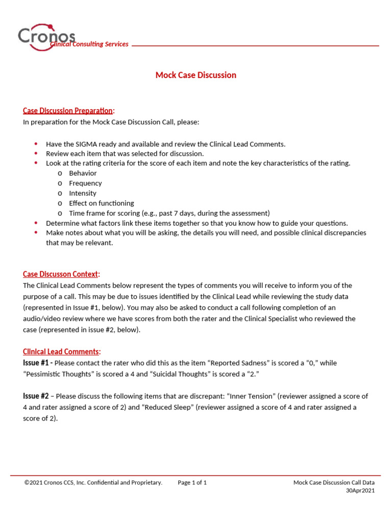 Mock Case Discussion Form-MADRS | PDF