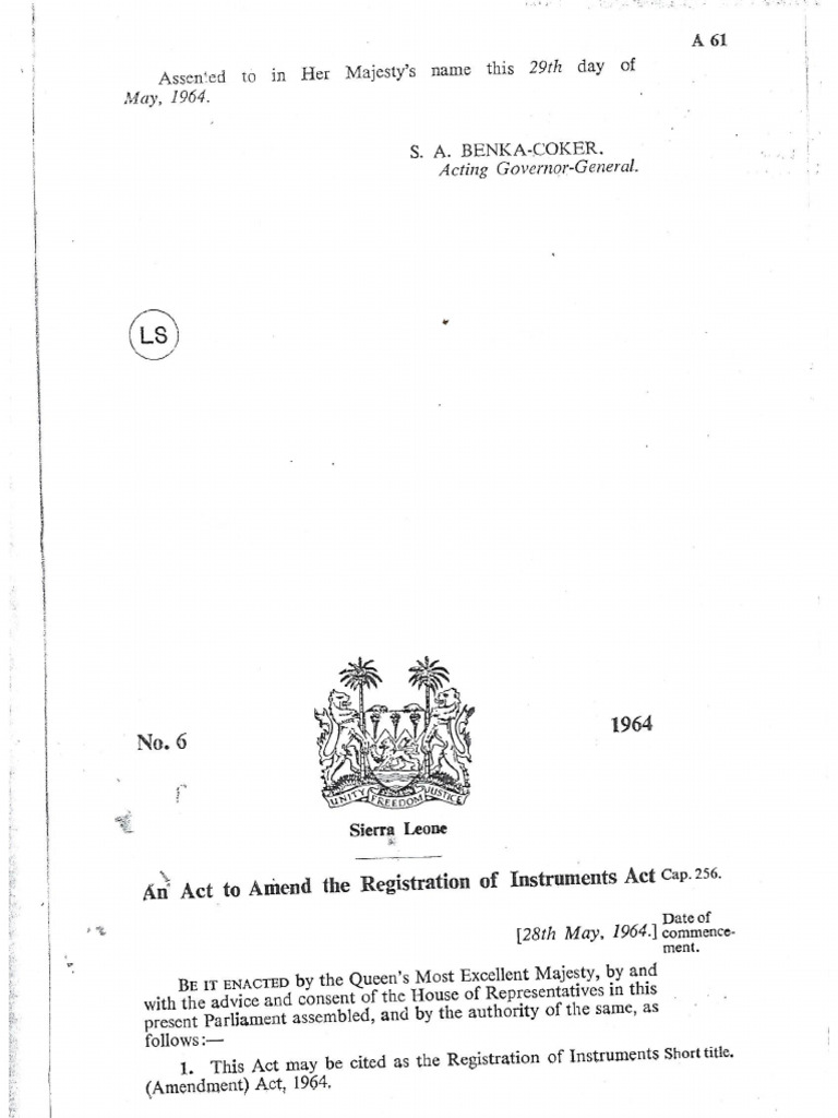 Registration of Instruments (Amendmen) Act Cap. 256 | PDF