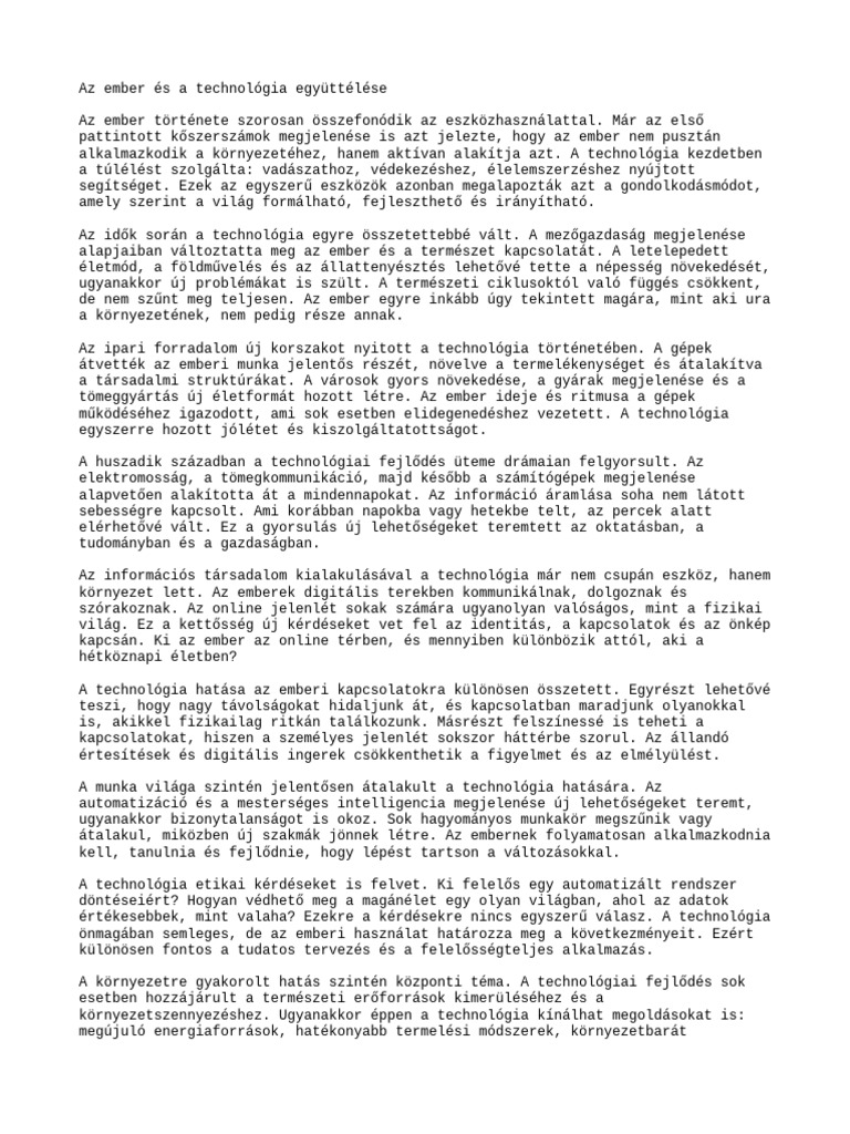 Az Ember És A Technológia Együttélése | PDF