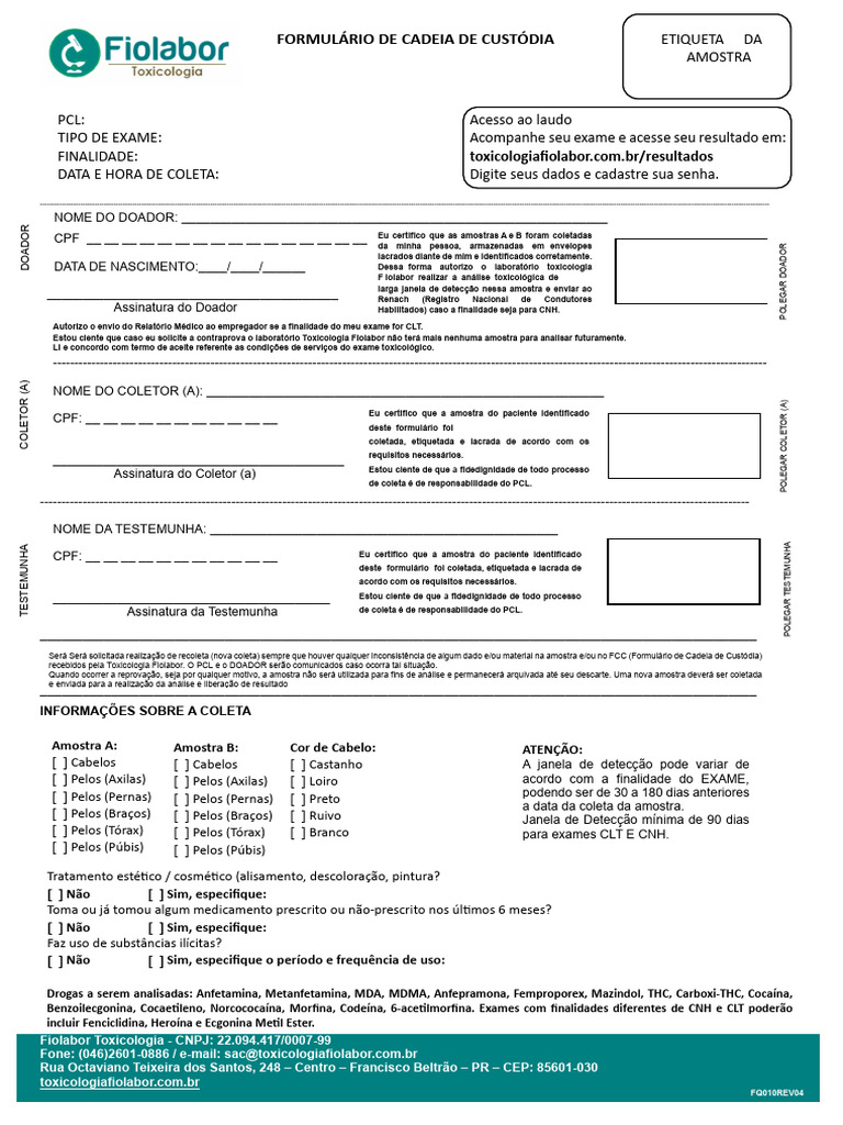 FQ 010 FCC - FORMULÁRIO DE CADEIA DE CUSTÓDIA NOVO FORMATO | PDF | Cabelo