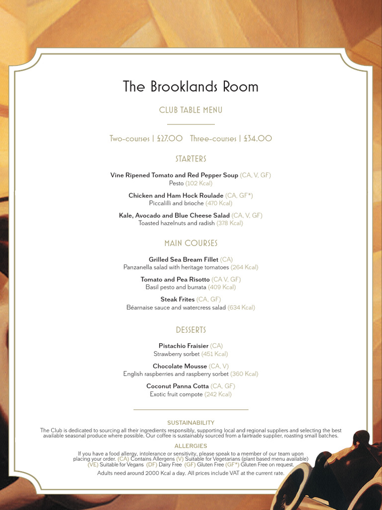 Brooklands Club Table Menu August 2024 V3 | PDF | Salad | Pesto