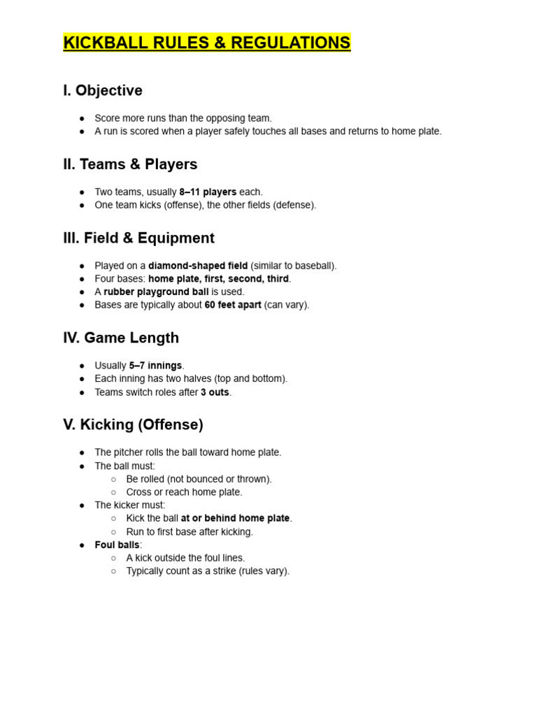 Kickball Rules and Gameplay Guide | PDF