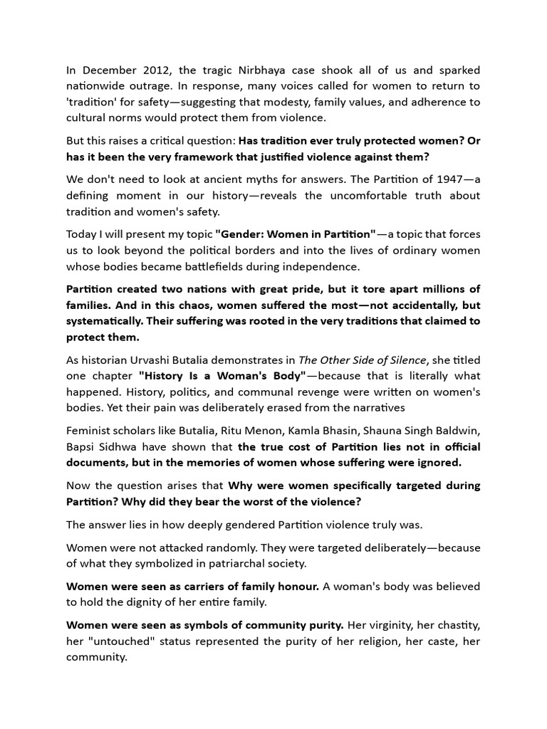 Women in Partition | PDF | Partition Of India | Violence