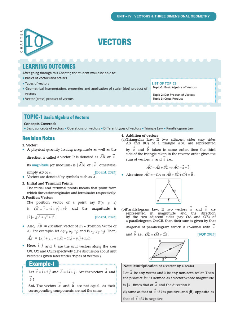 Class 12 Mathematics Neet Study Maerials 10. Vectors | PDF | Euclidean ...