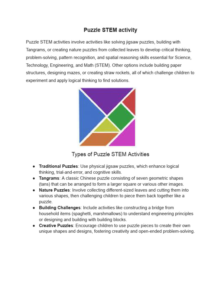 Engaging Puzzle STEM Activities for Kids | PDF