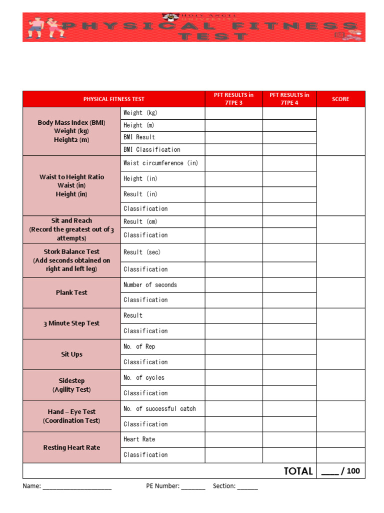 Physical Fitness Test Results Template | PDF