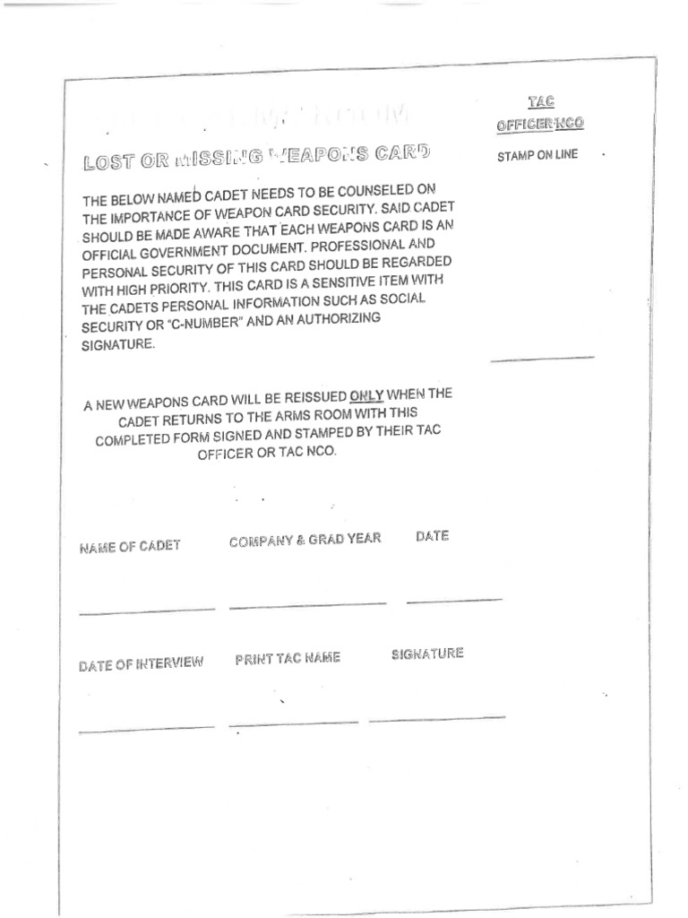 Lost Weapons Room Card Form | PDF