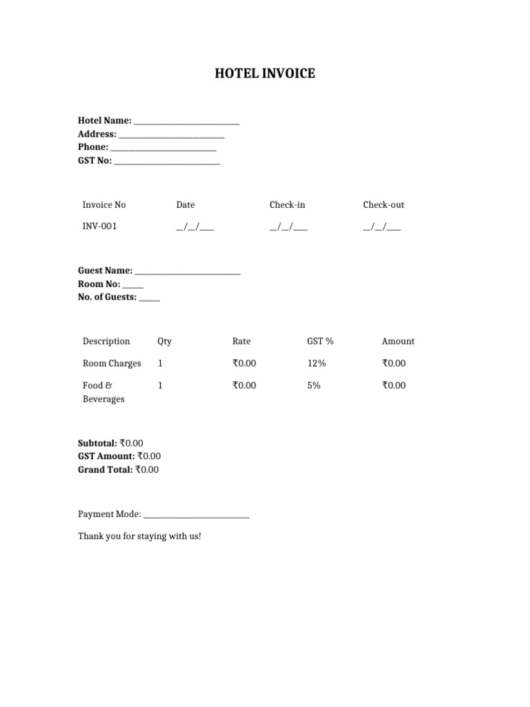 Hotel Invoice Template | PDF