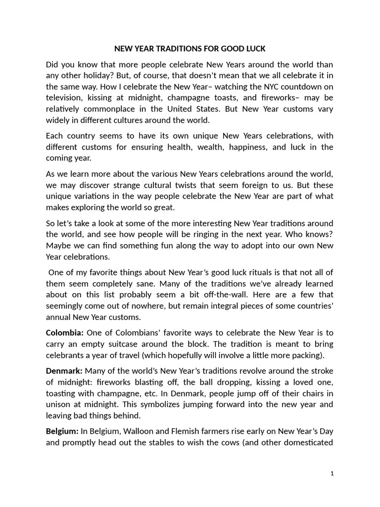 New Year Traditions for Good Luck | PDF