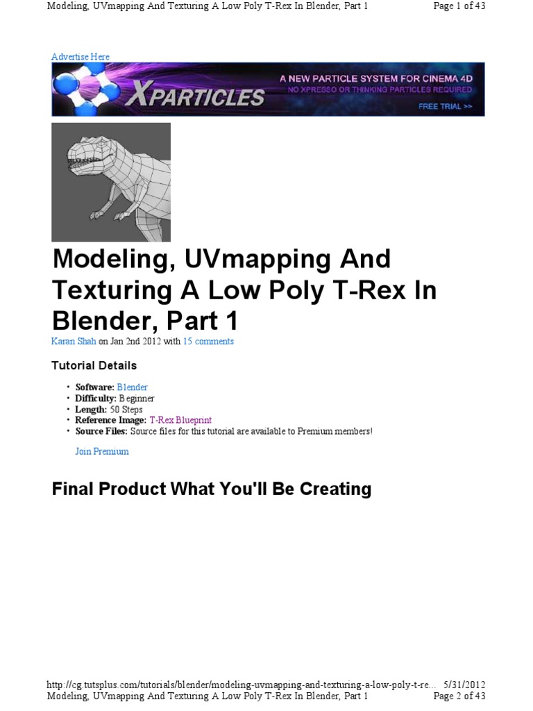 Modeling, Uvmapping and Texturing A Low Poly T-Rex in Blender, Part 1 | PDF | Texture Mapping ...