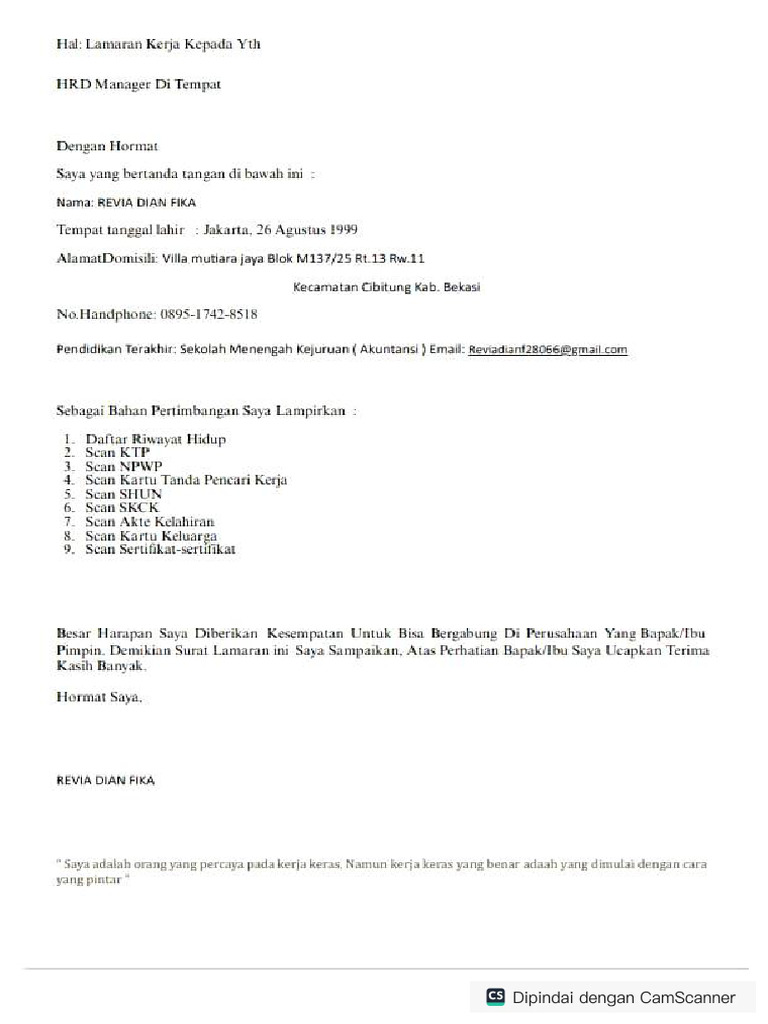 CV - Revia Dian Fika | PDF