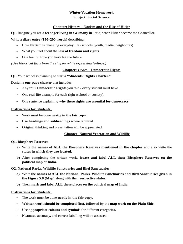 SST Winter Vacation Homework | PDF