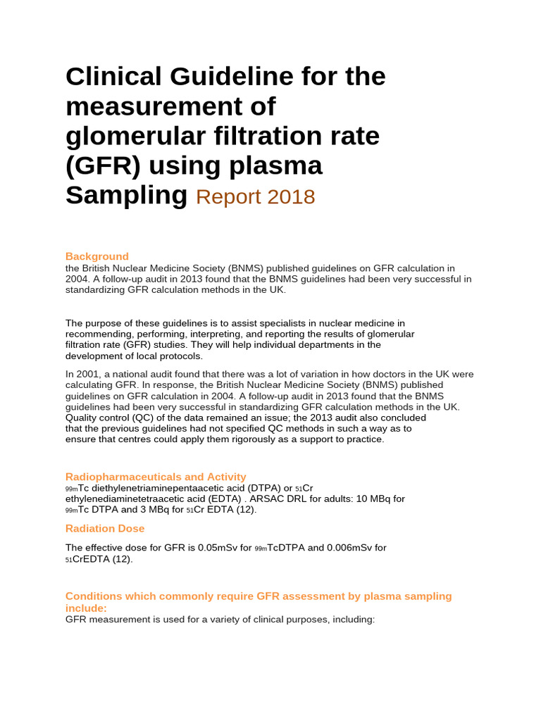 GFR Measurement Guidelines 2018 | PDF | Kidney | Kidney Transplantation