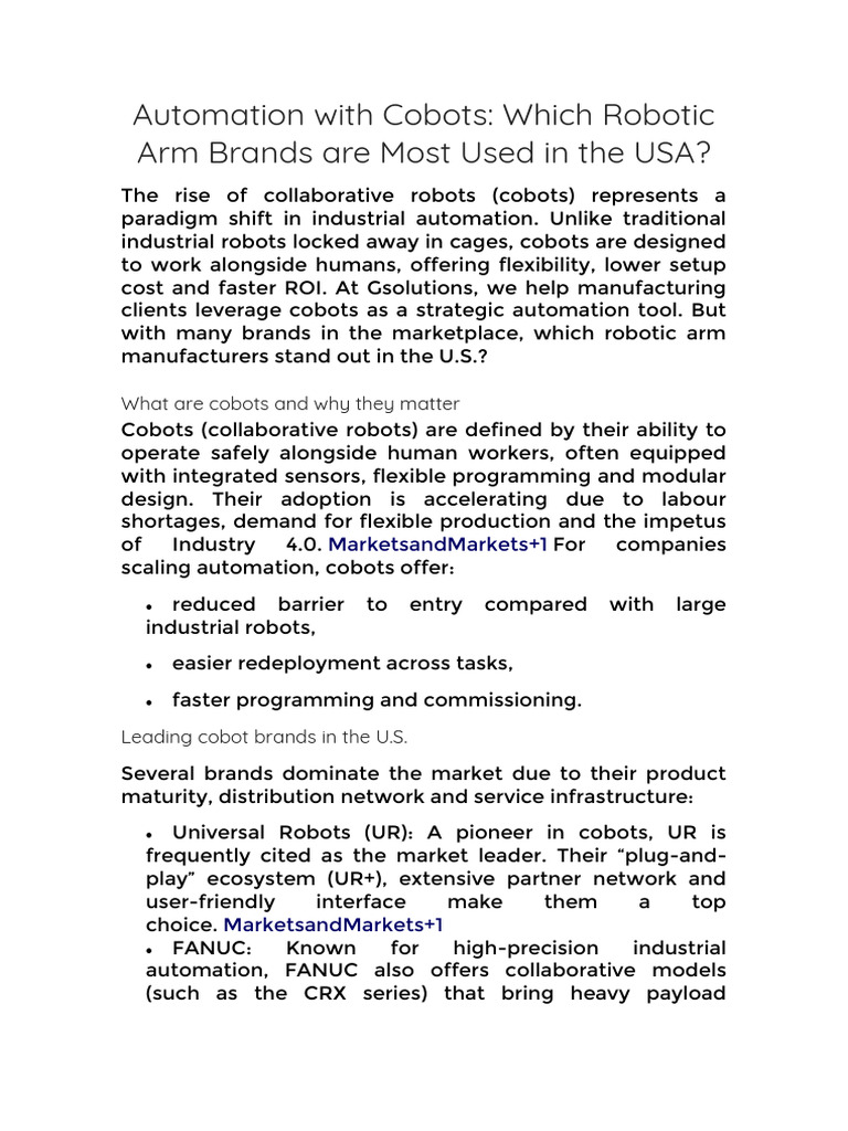 Automation With Cobots | PDF | Automation | Robotics