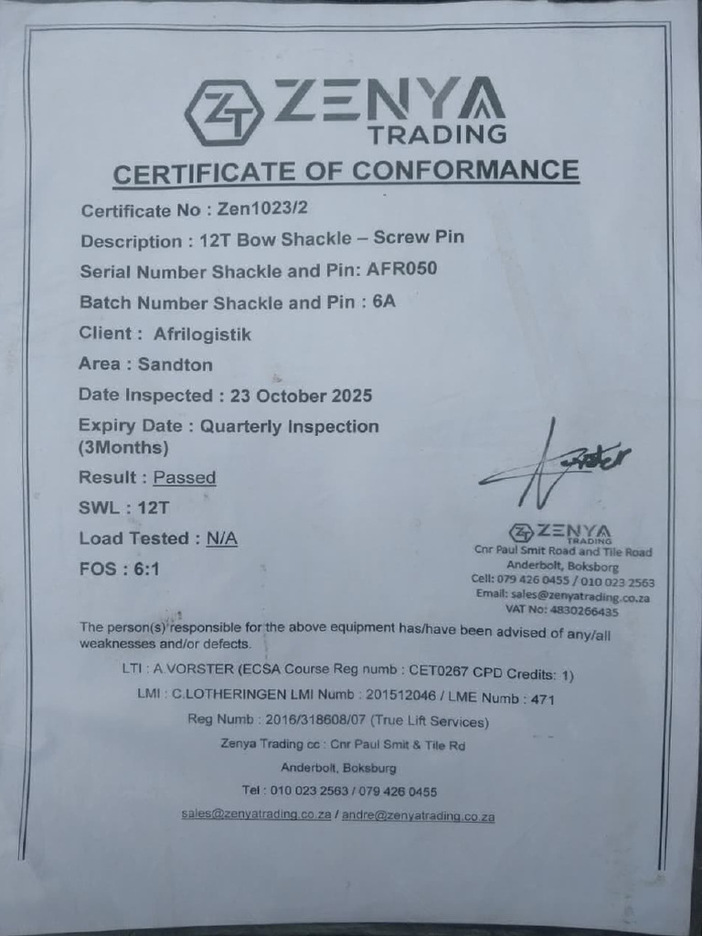 Load Test and Sling Certificates 06 Dec 2025 | PDF | Crane (Machine ...