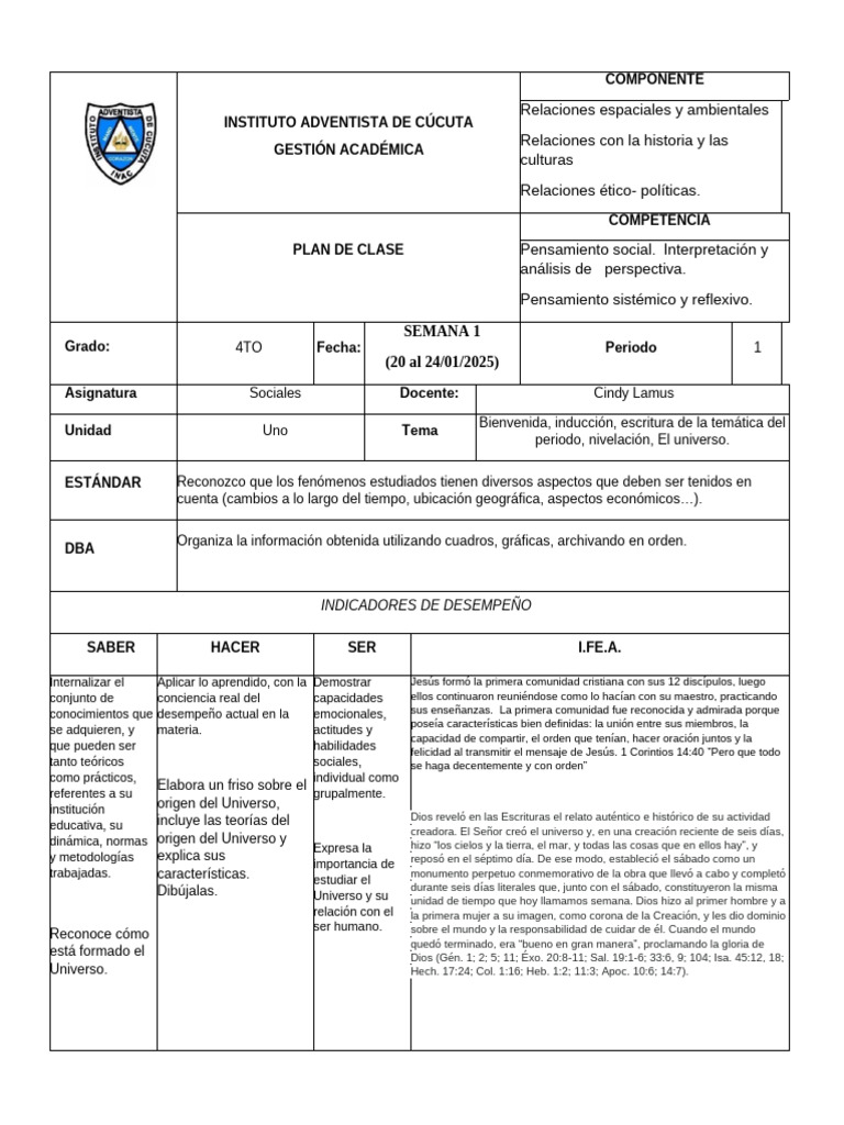 Plan de Clase Soc4 Semana 1 p1 | PDF | Maestros