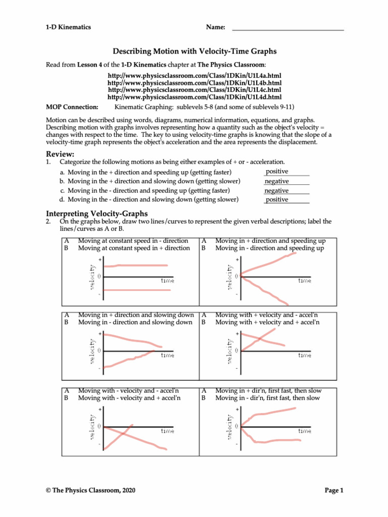 Velocity-Time Graphs in 1-D Motion | PDF | Kinematics | Velocity
