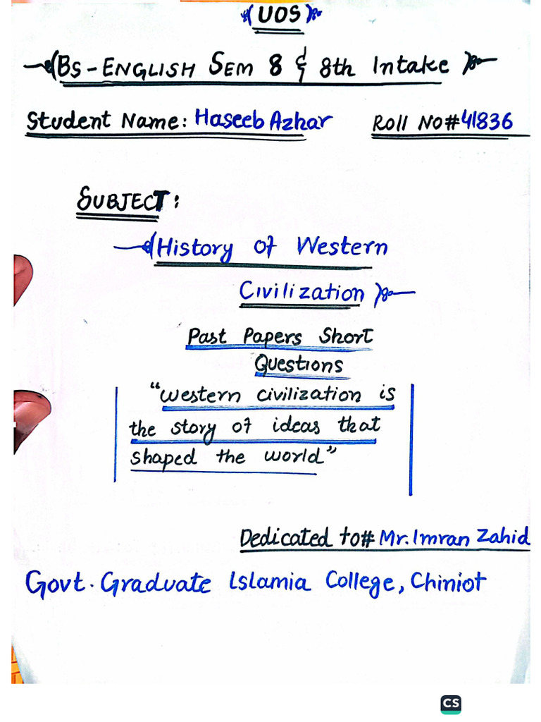History of Western Civilization Short Questions for Term 8th and 8th ...