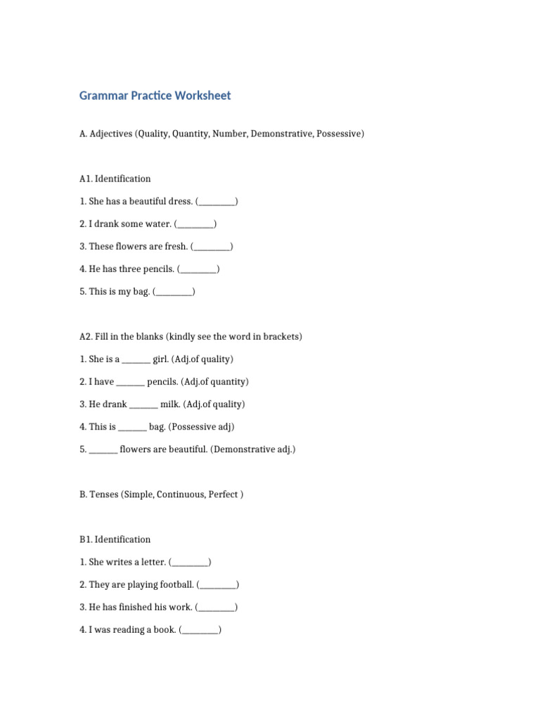 Grammar Practice Worksheet-3 | PDF