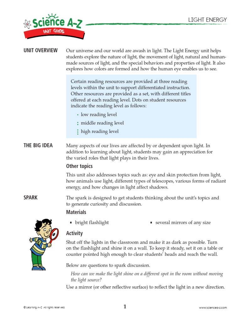 Light Energy Unit Overview for Students | PDF | Light | Eye