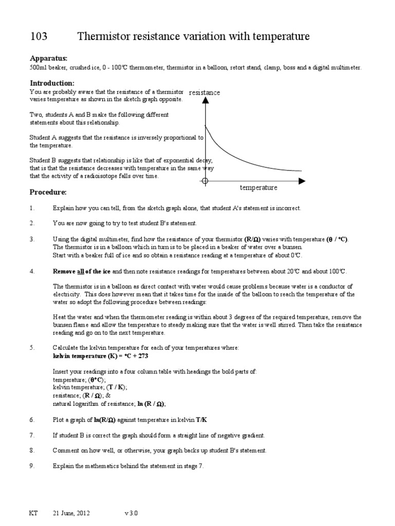 103 Thermistor Resistance | PDF | Temperature | Electrical Resistance ...