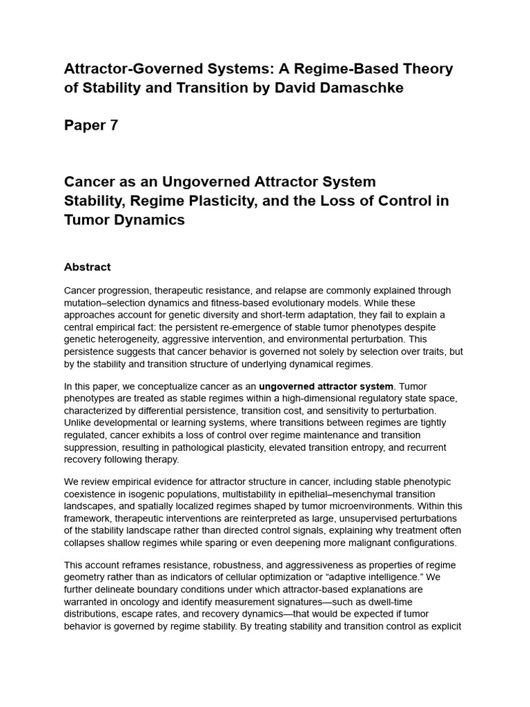 Cancer as an Ungoverned Attractor System | PDF | Natural Selection | Cancer