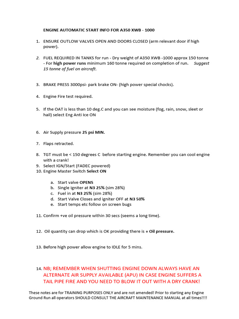 A350 XWB-1000 Engine Start Procedure | PDF