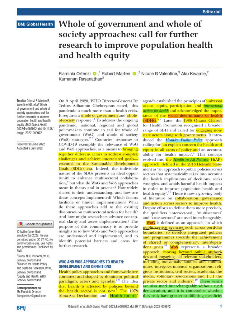 Whole of Government and Society Approaches in Health | PDF | Policy ...