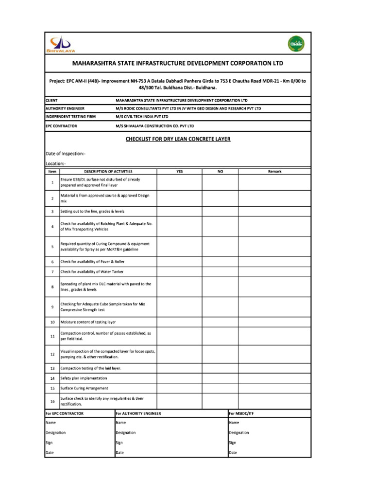Check List of DLC& PQC | PDF