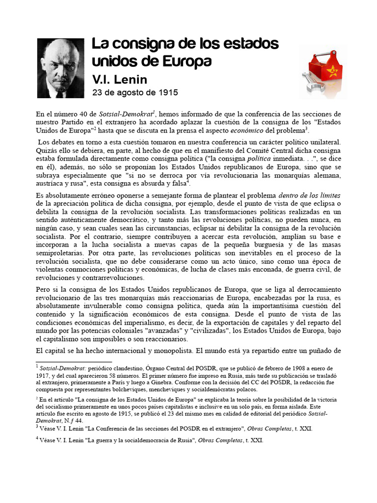 La consigna de los Estados Unidos de Europa | PDF | Vladimir Lenin ...