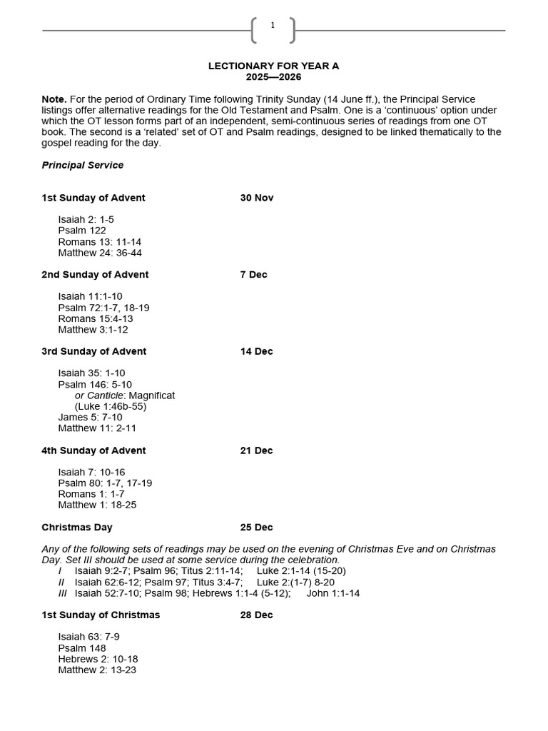 Lectionary Year A 2025-2026 Guide | PDF | Lectionary | Easter