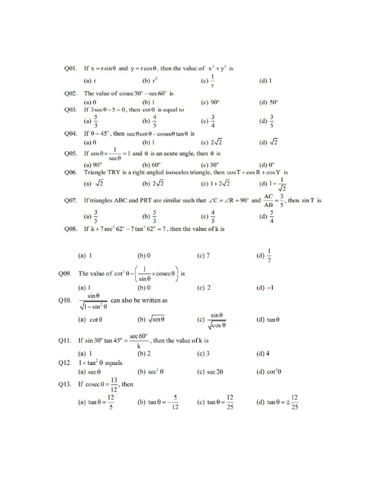 Introduction To Trigonometry Assignment-11 | PDF