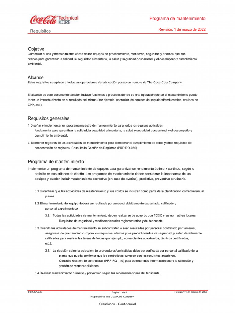 PRP-RQ-014 Maintenance Program (Esp) | PDF | Contaminación | Aguas ...