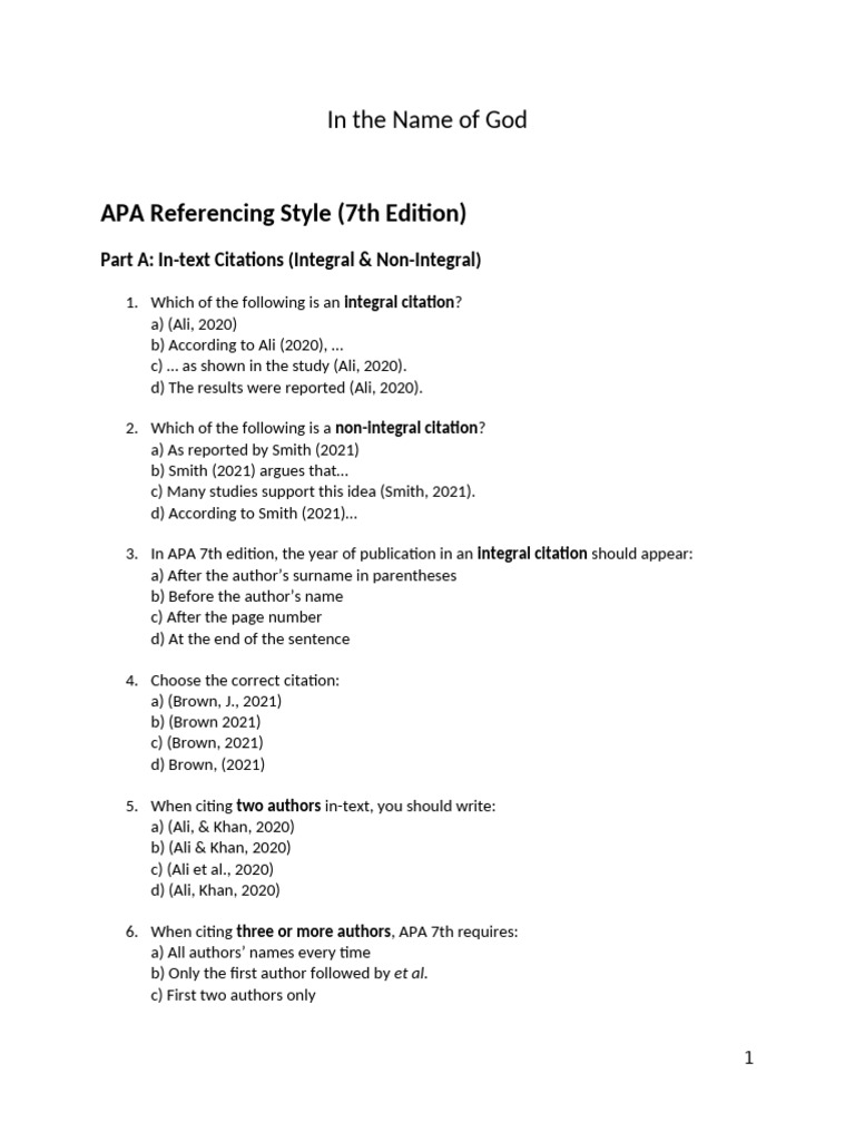 APA Referencing Style-7th ed. Exercises1 3 | PDF | Citation | Apa Style