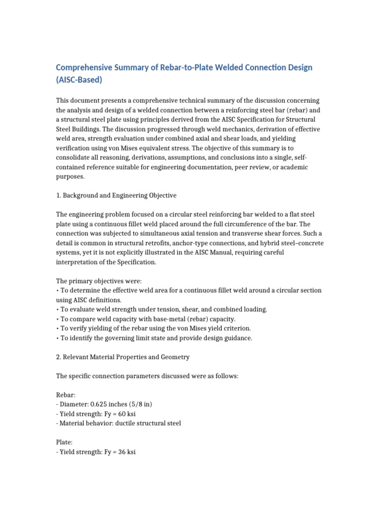 Rebar To Plate Weld AISC 2700 Word Summary | PDF | Strength Of ...